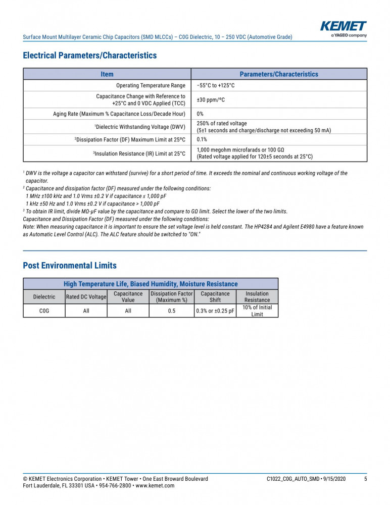 KEMET C0G automotive MLCC datasheet page 5