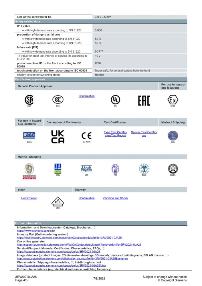 SIEMENS 3RV20210JA25 technical document page 4