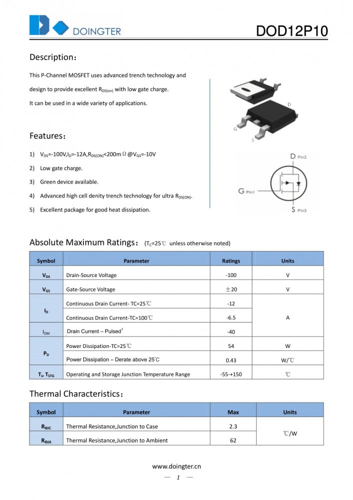 DOD12P10 datasheet page 1