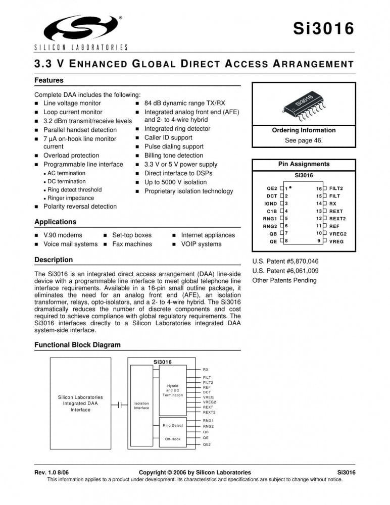 SI3016 datasheet page 1