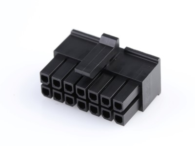 Micro-Fit 3.0 Vertical Header, 3.00mm Pitch, Dual Row, 14 Circuits, with PCB Press-fit Metal Retention Clip, 1.52µm Matte Tin Plating, Glow-Wire Capable, Black, Tape and Reel