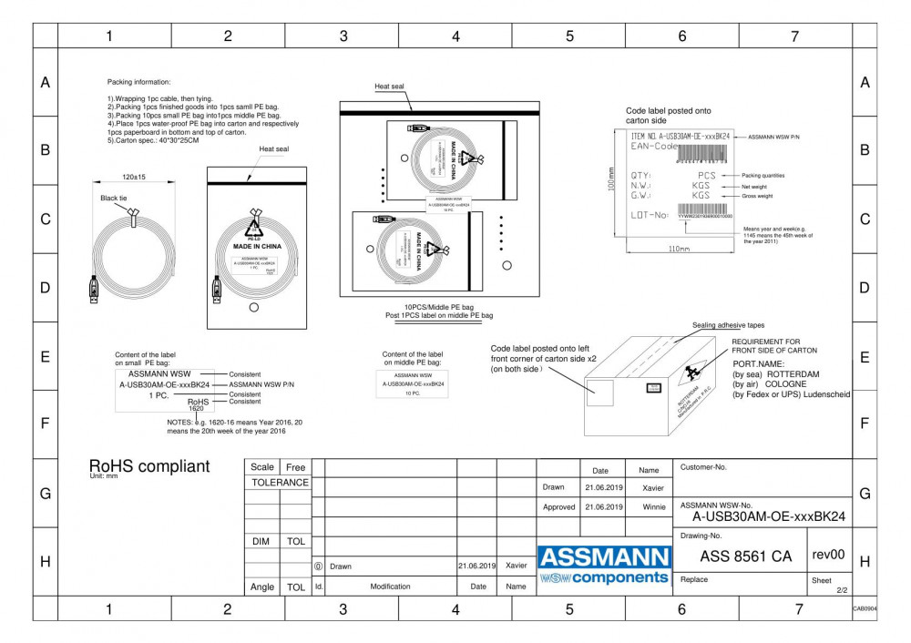 A-USB30AM-OE-200BK24 packing information