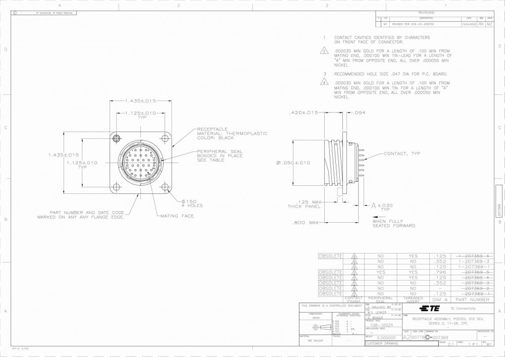 TE Connectivity 1-207369-3 controlled drawing preview