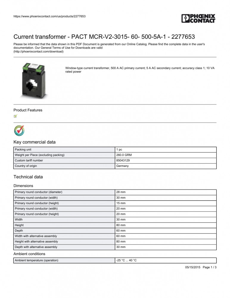 Phoenix Contact 2277653 product catalog page