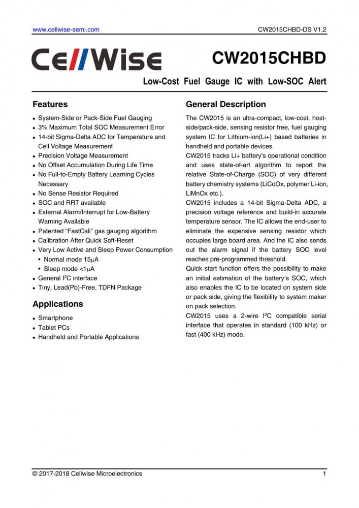 CW2015CHBD datasheet page 1