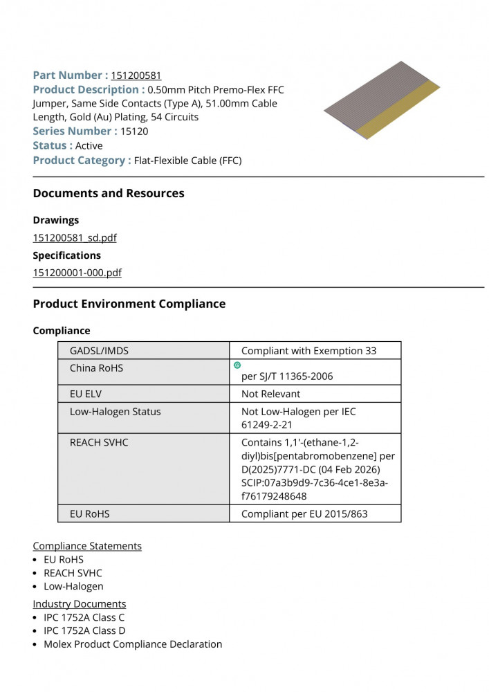 MOLEX 151200581 document image, page 1