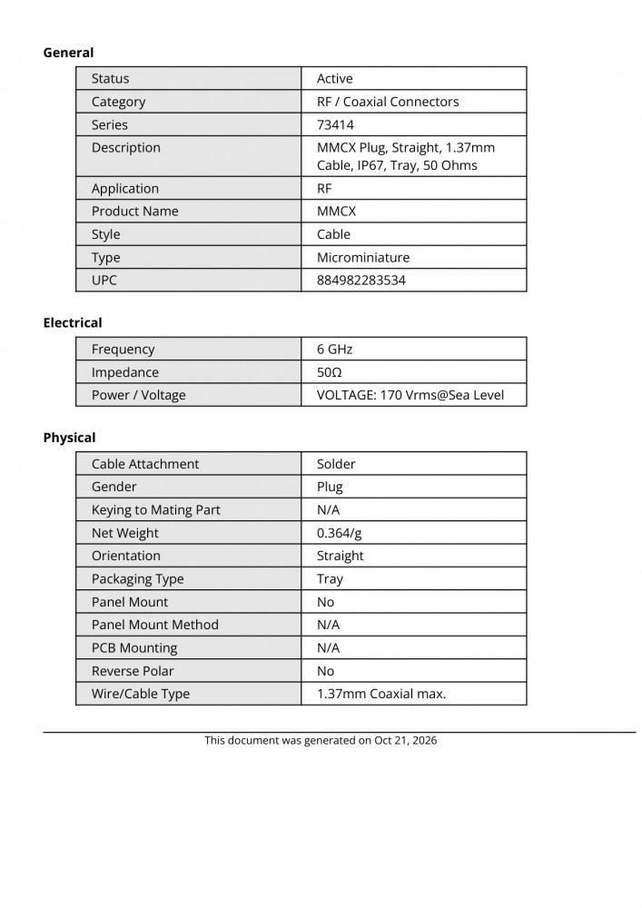 Technical document page 2 for MOLEX 734140420
