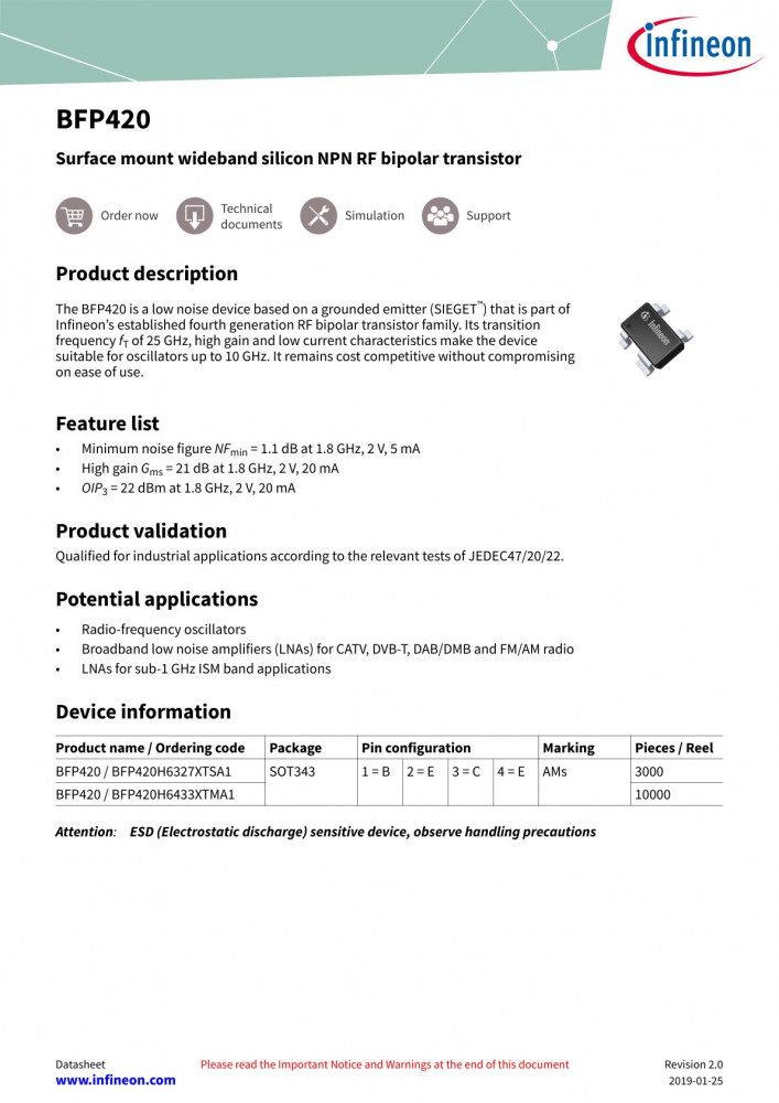 BFP420 datasheet page 1
