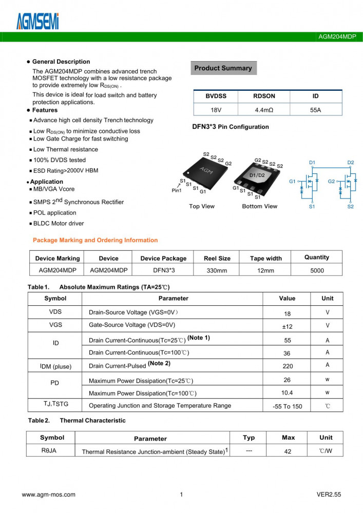 AGM204MDP datasheet page 1