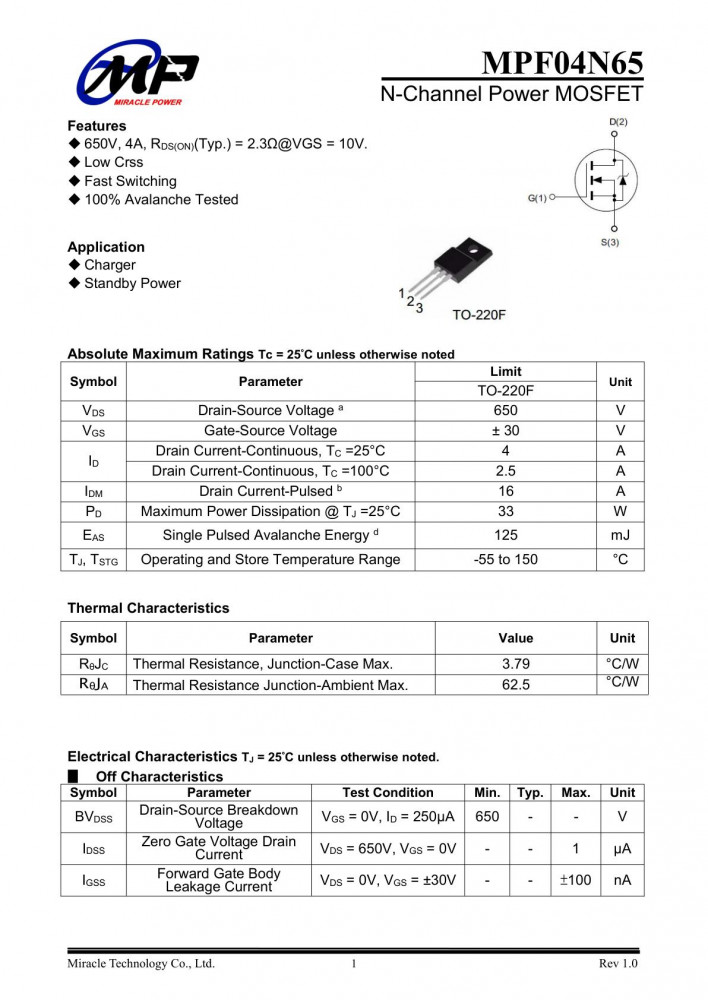 MPF04N65 datasheet page 1