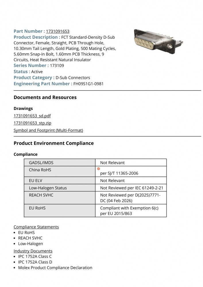 MOLEX 1731091653 technical document image 1