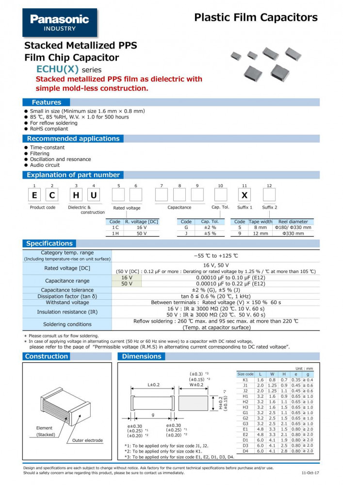Panasonic ECHU series datasheet page 1