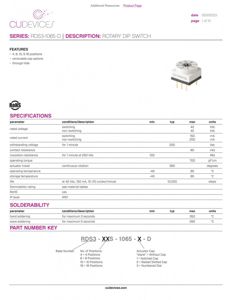 CUI RDS3 datasheet page 1