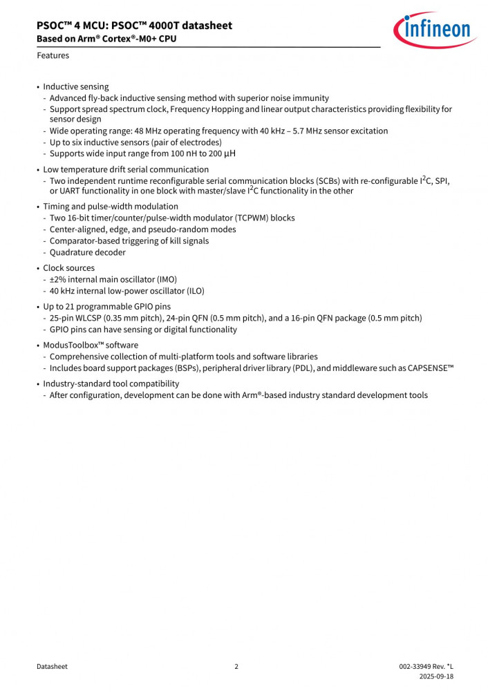 CY8C4046FNI-T412T datasheet page 2