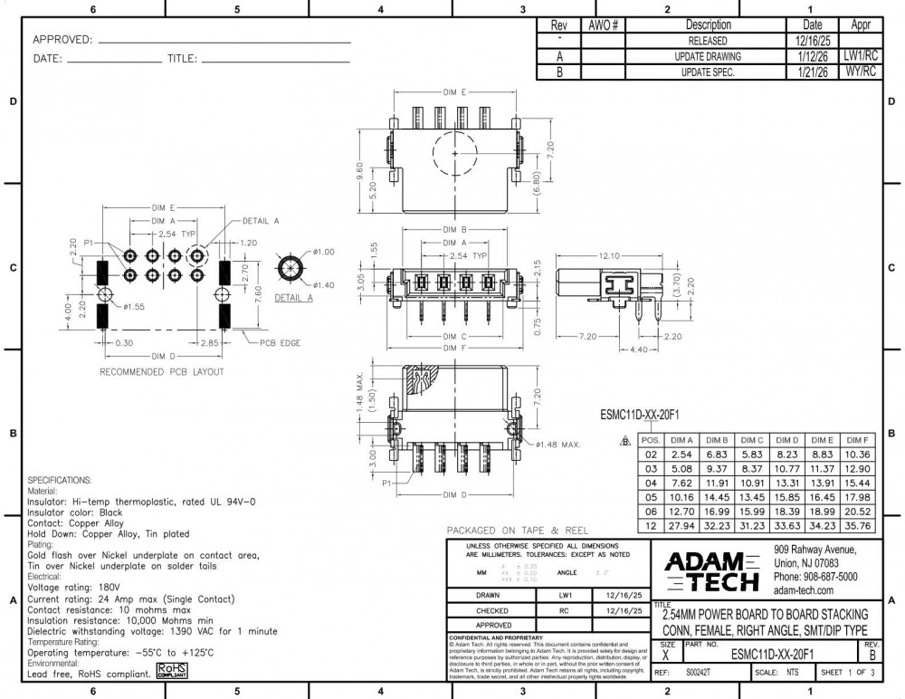 ADAM TECH connector drawing, page 1