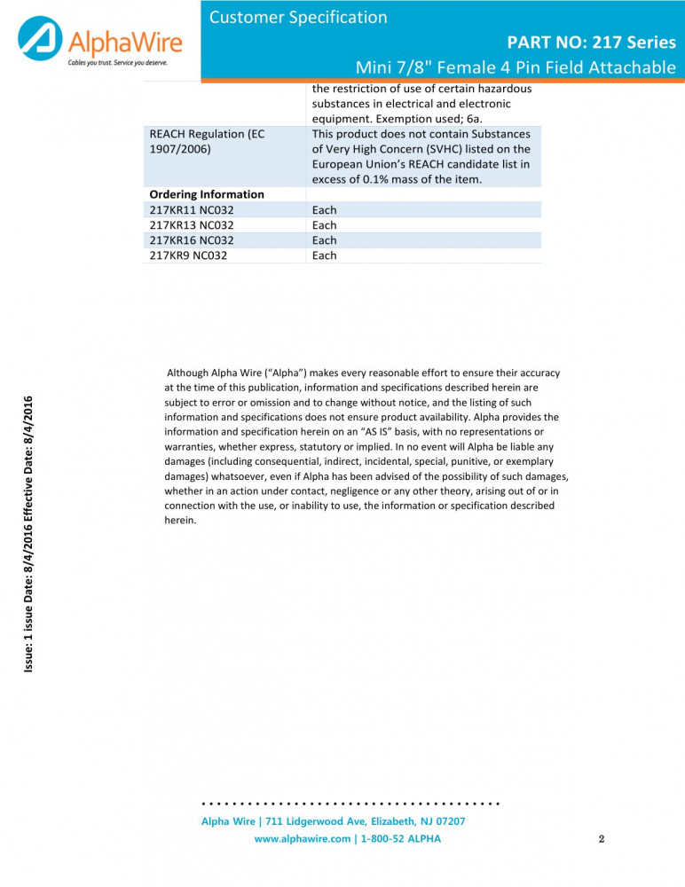 Alpha Wire 217KR11 NC032 technical data page 2
