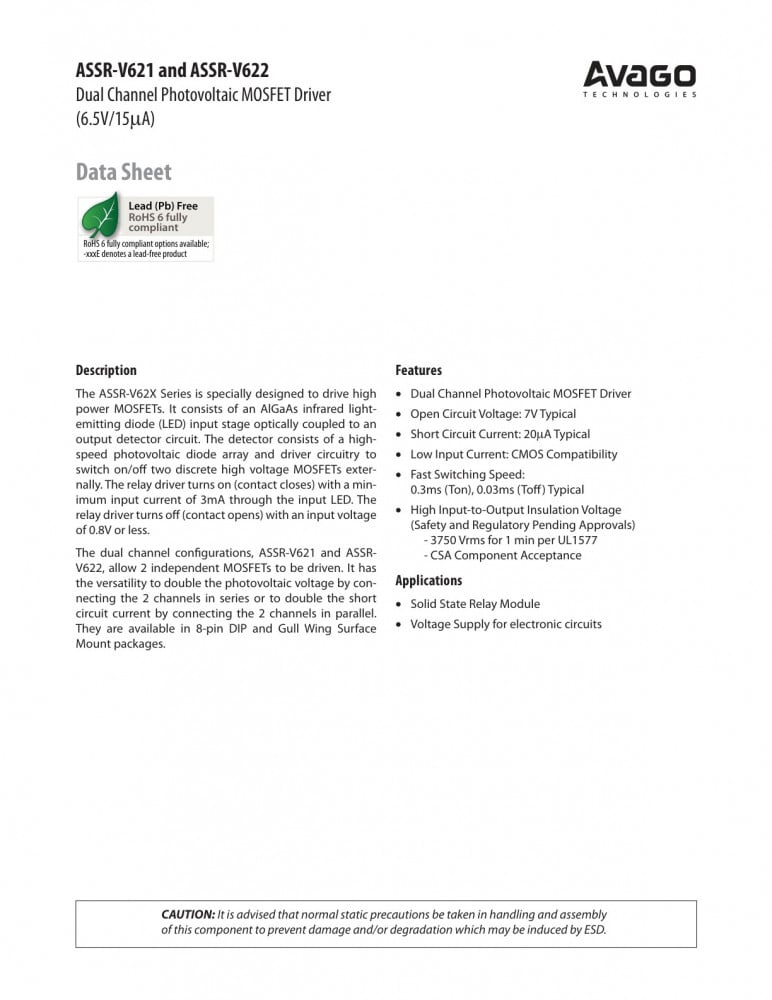 ASSR-V621-002E datasheet page 1