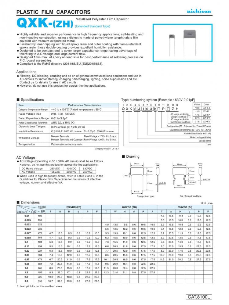 Nichicon QXK datasheet page 1