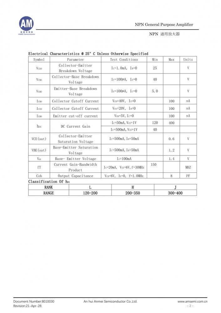 amsem S9013 datasheet page 2