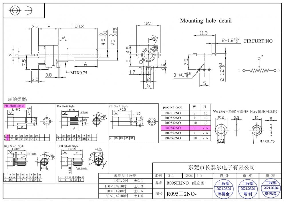 CTR R095 potentiometer drawing page