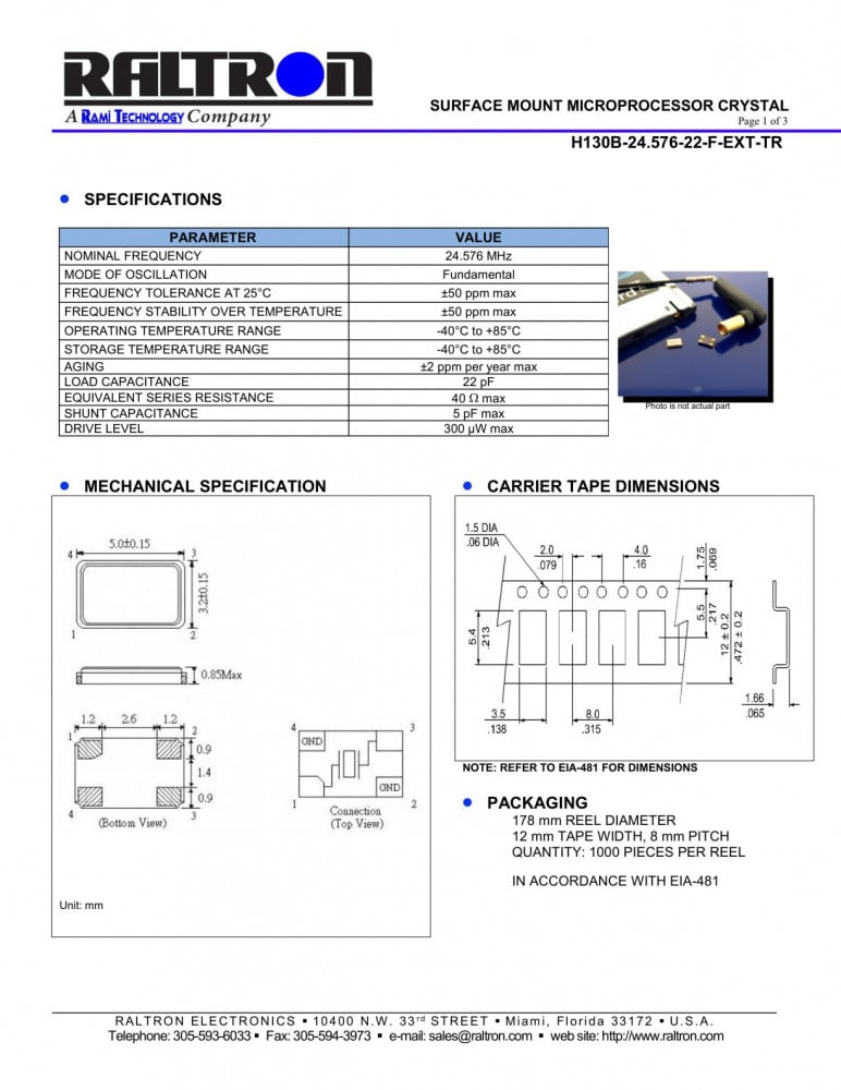 Raltron H130B datasheet page 1