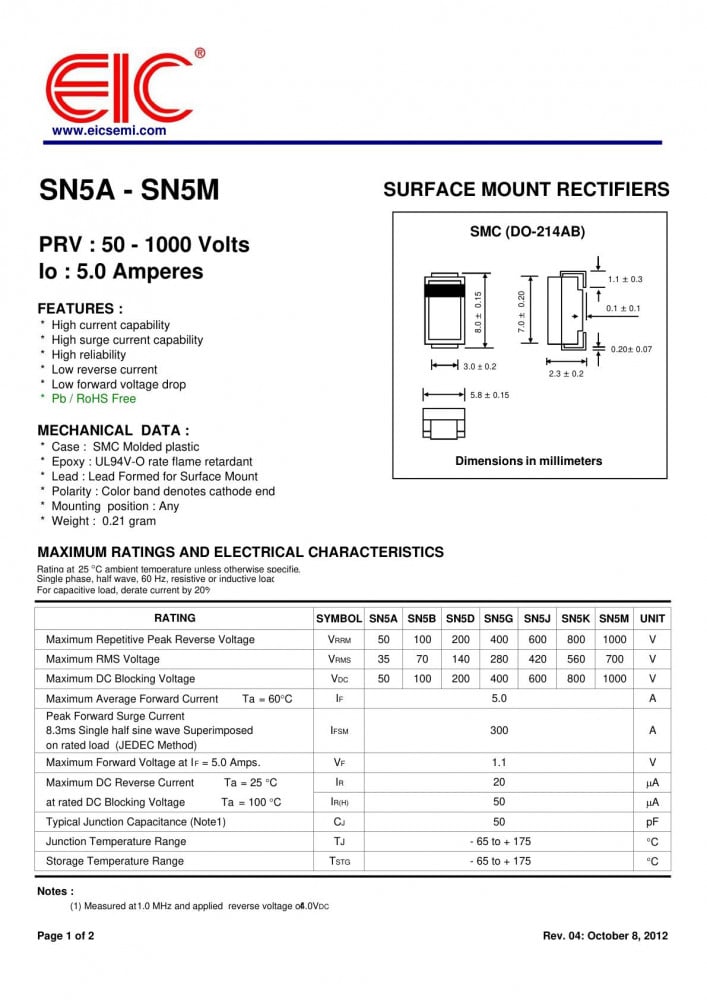 EIC SN5M datasheet page 1