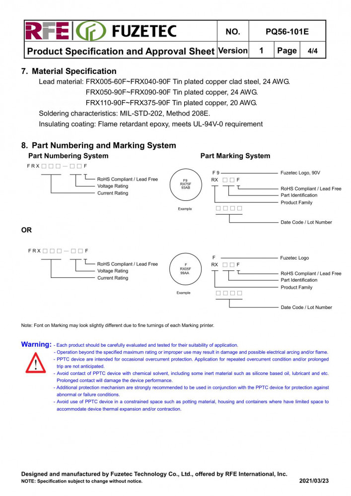 FRX60/90 Series specification sheet page 4