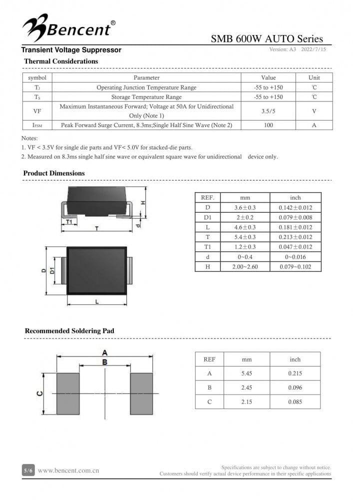 Bencent BV-SMBJ24CAQ datasheet page 5