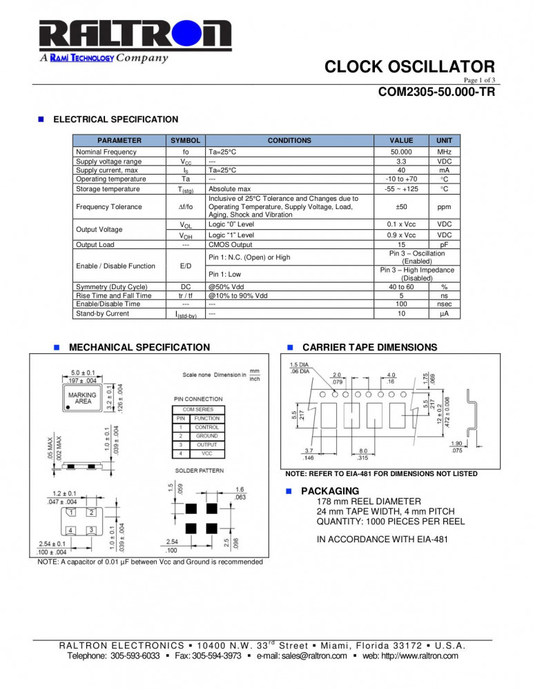 COM2305-50.000-TR datasheet page 1