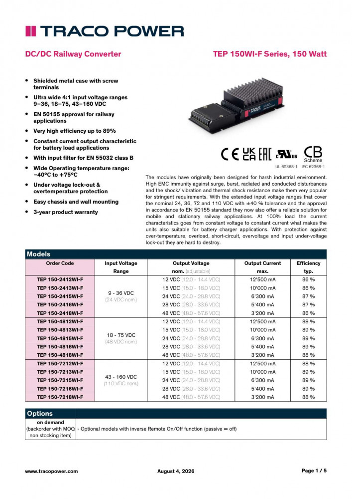 TEP 150WI-F technical document page 1