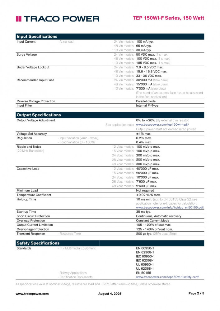 TEP 150WI-F technical document page 2