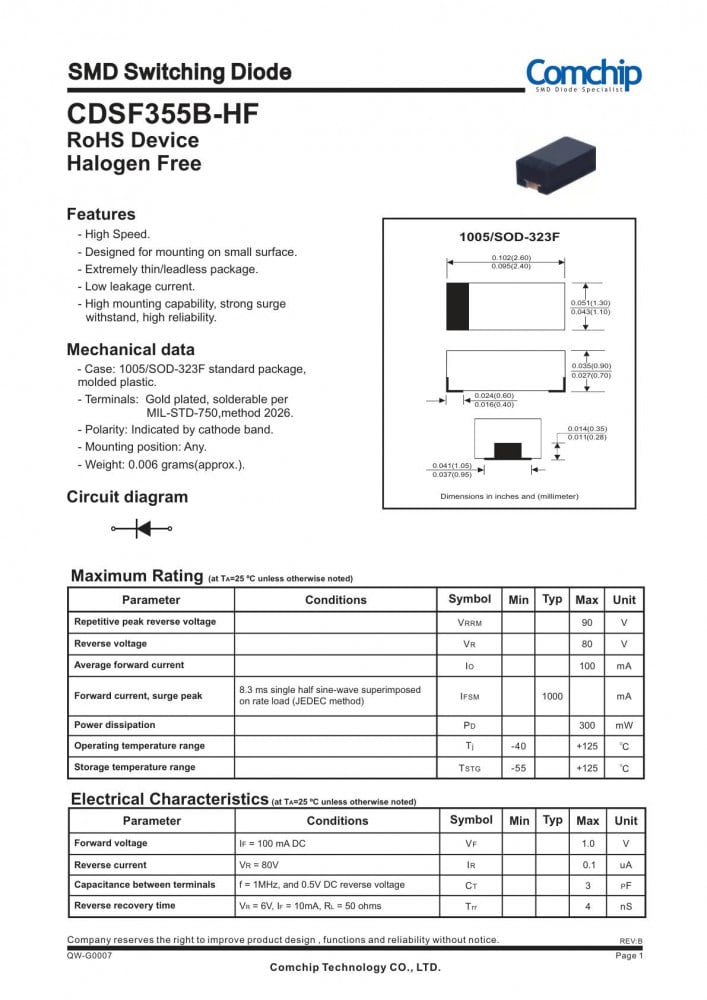 CDSF355B-HF datasheet page 1