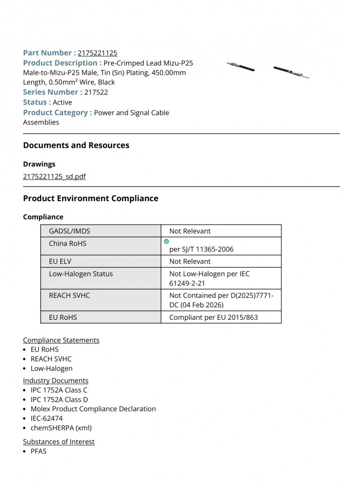 MOLEX 2175221125 drawing preview, page 1