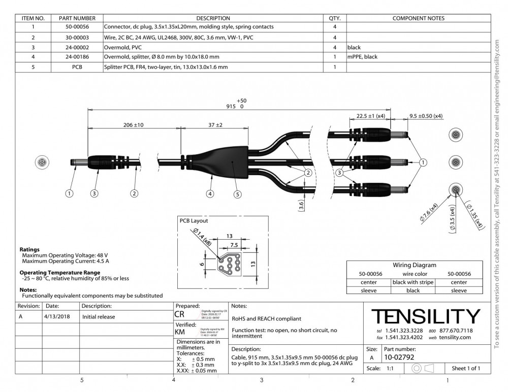 Technical drawing page for Tensility International part 10-02792