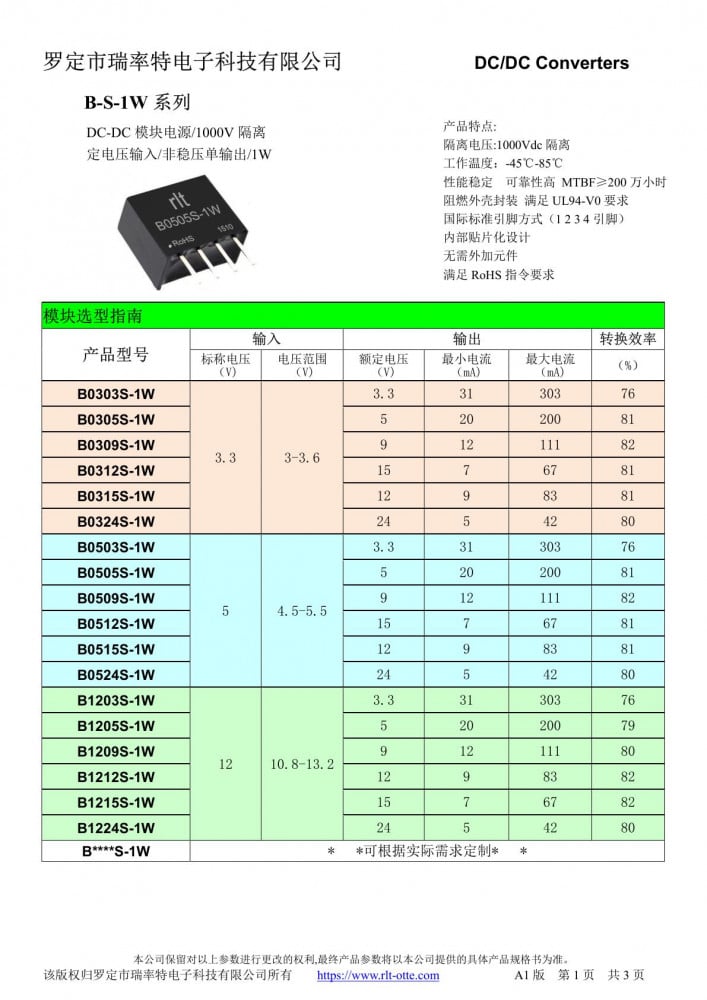 B0303S-1W datasheet page 1
