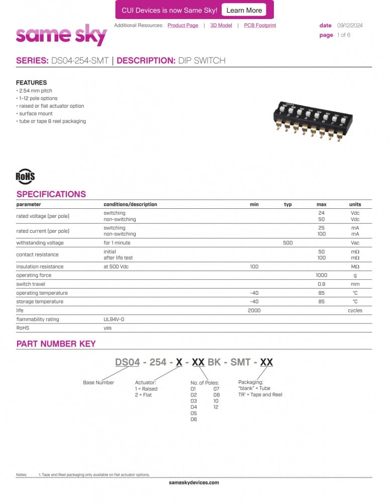 DS04-254-SMT datasheet page 1