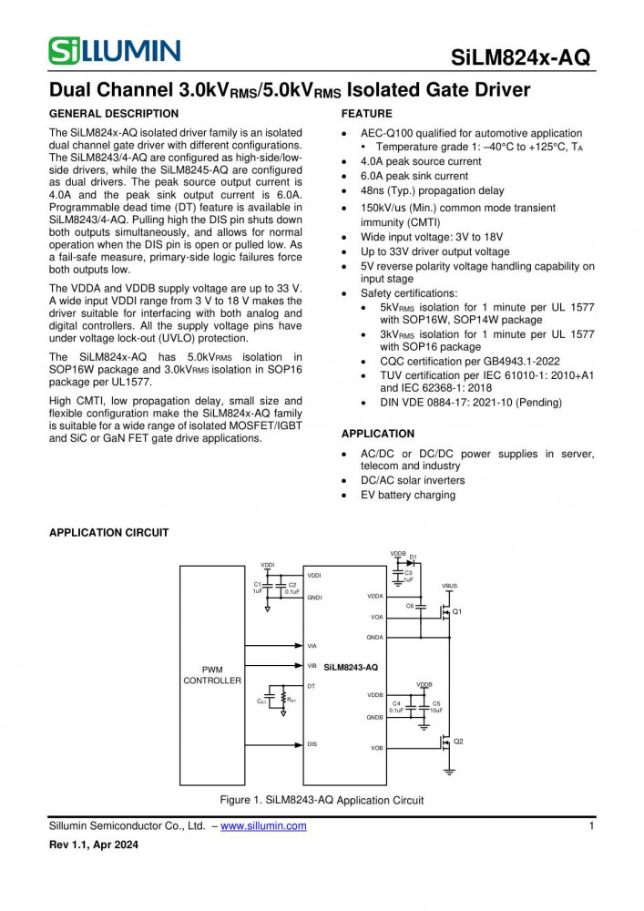 SiLM824x-AQ datasheet page 1