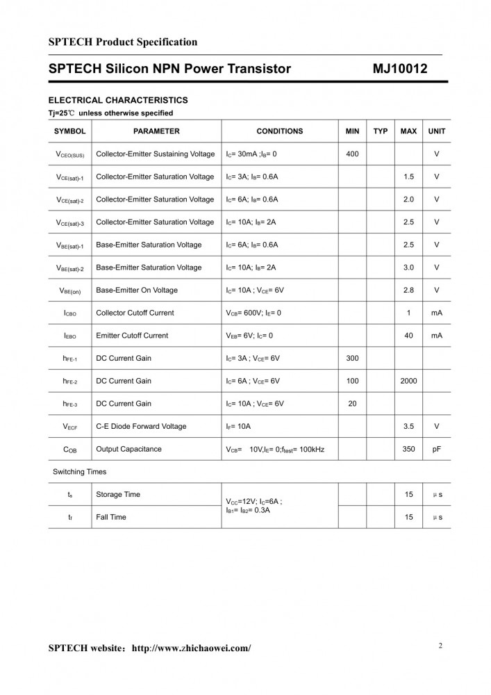 MJ10012 SPTECH datasheet page 2