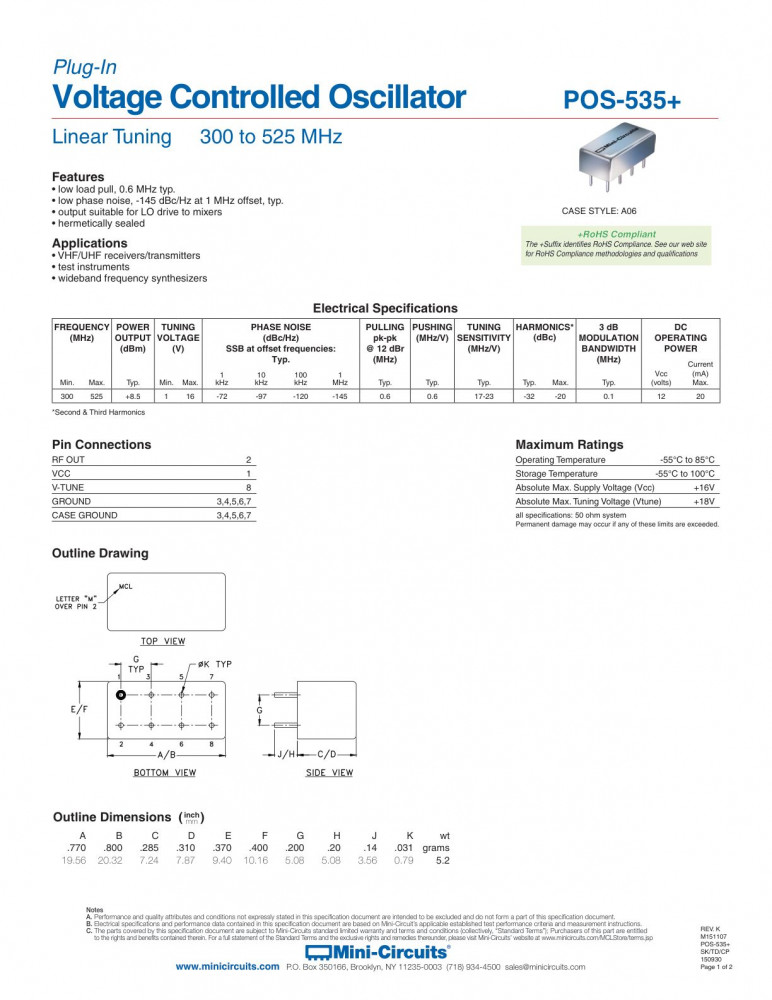 POS-535+ datasheet page 1