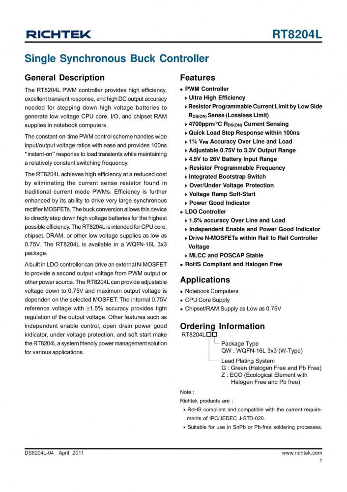 RT8204L datasheet page 1