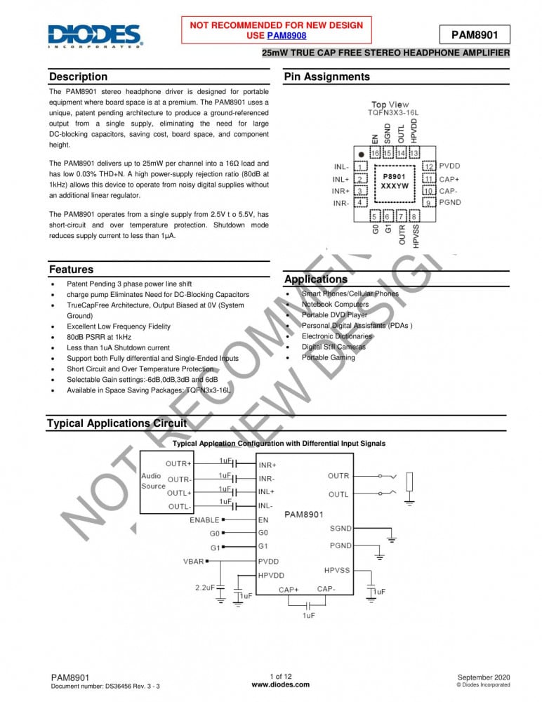 PAM8901JER datasheet page 1
