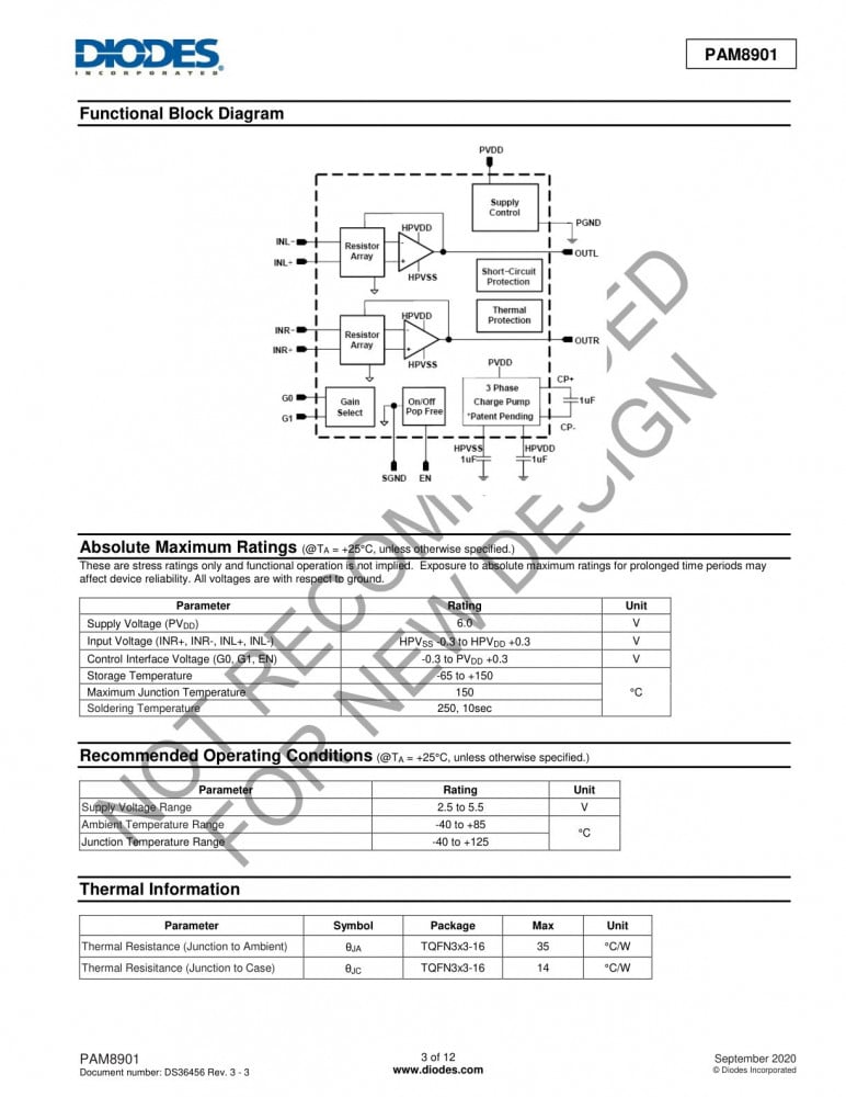 PAM8901JER datasheet page 3