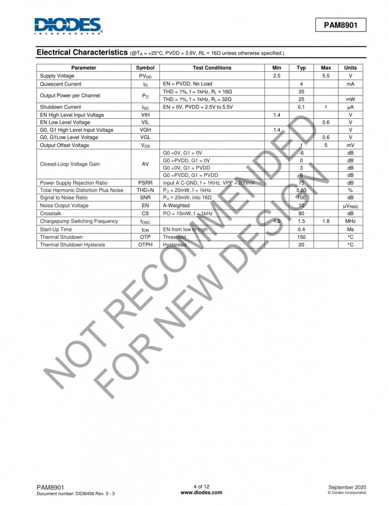 PAM8901JER datasheet page 4