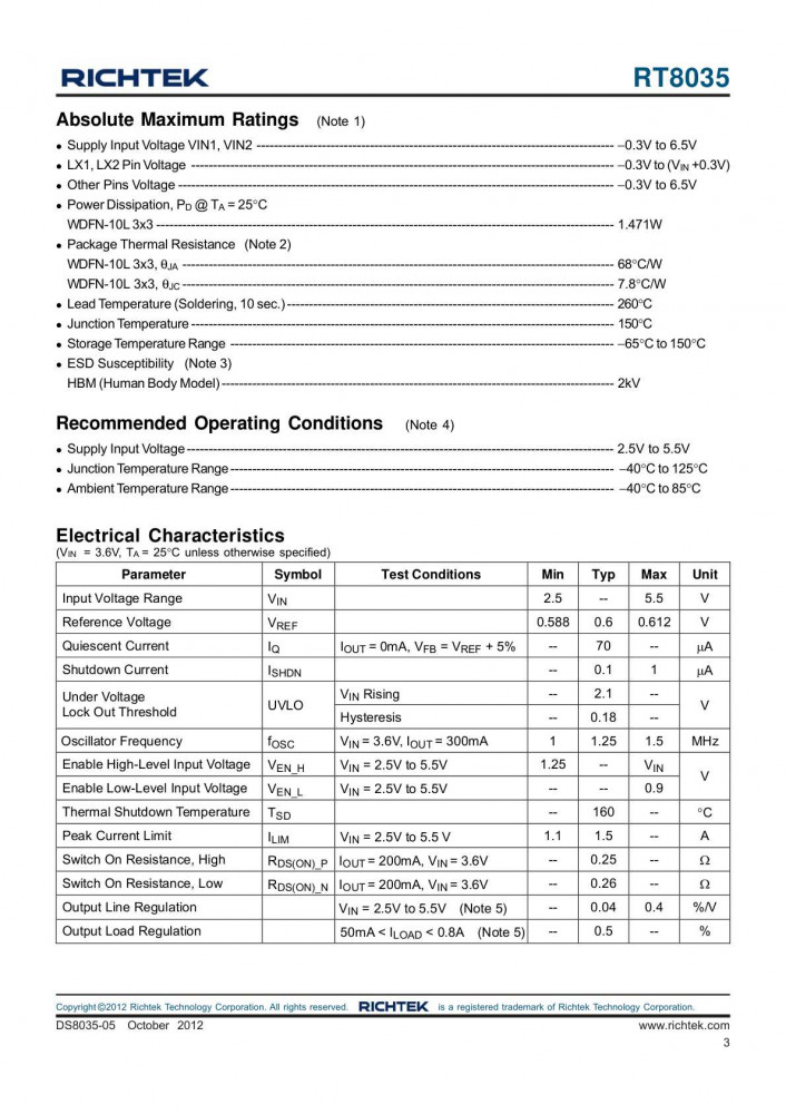 RT8035 datasheet page 3