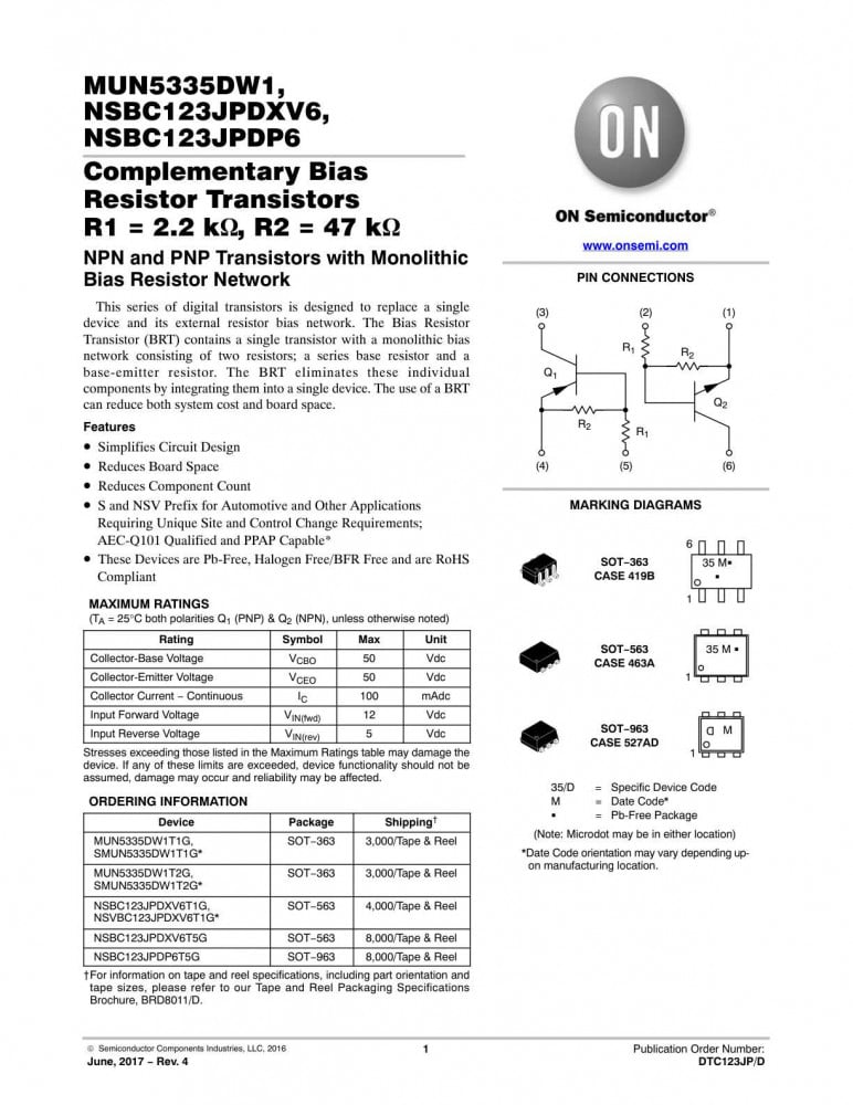 NSBC123JPDXV6T1G datasheet page 1