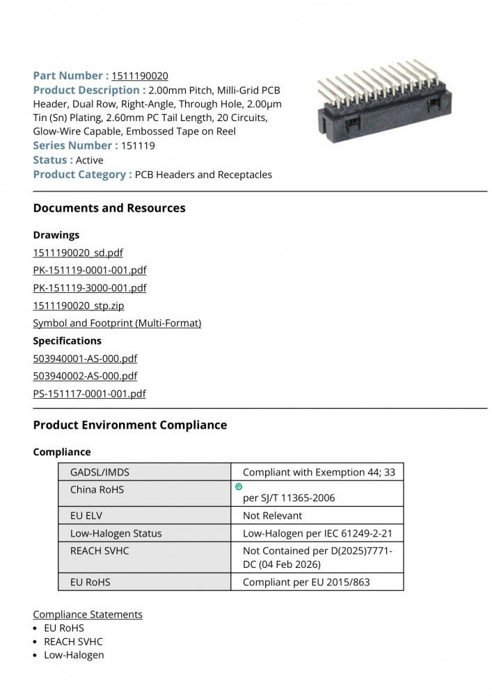 Molex product specification page 1