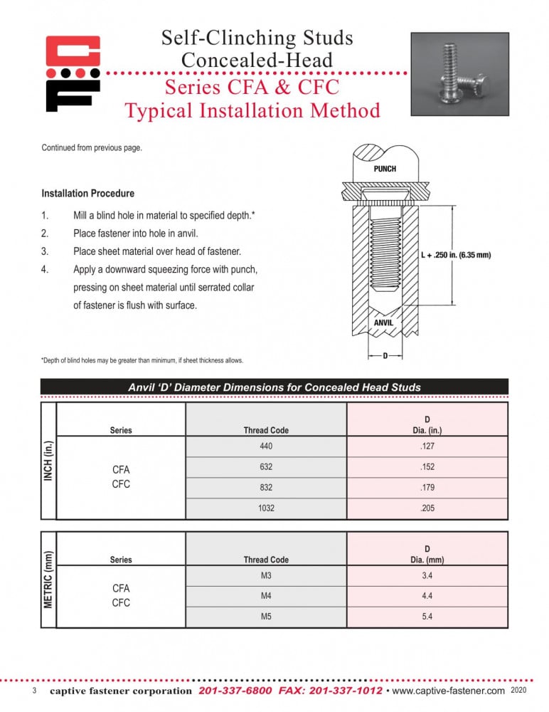 CFA and CFC concealed-head studs technical document, page 3
