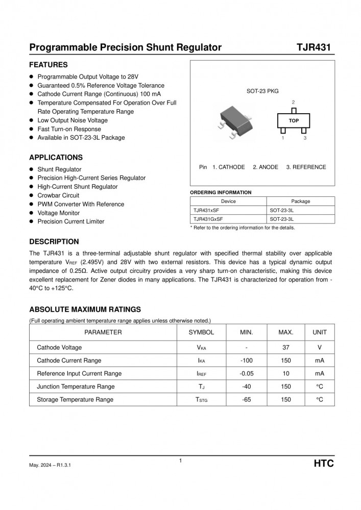 TJR431CSF datasheet page 1