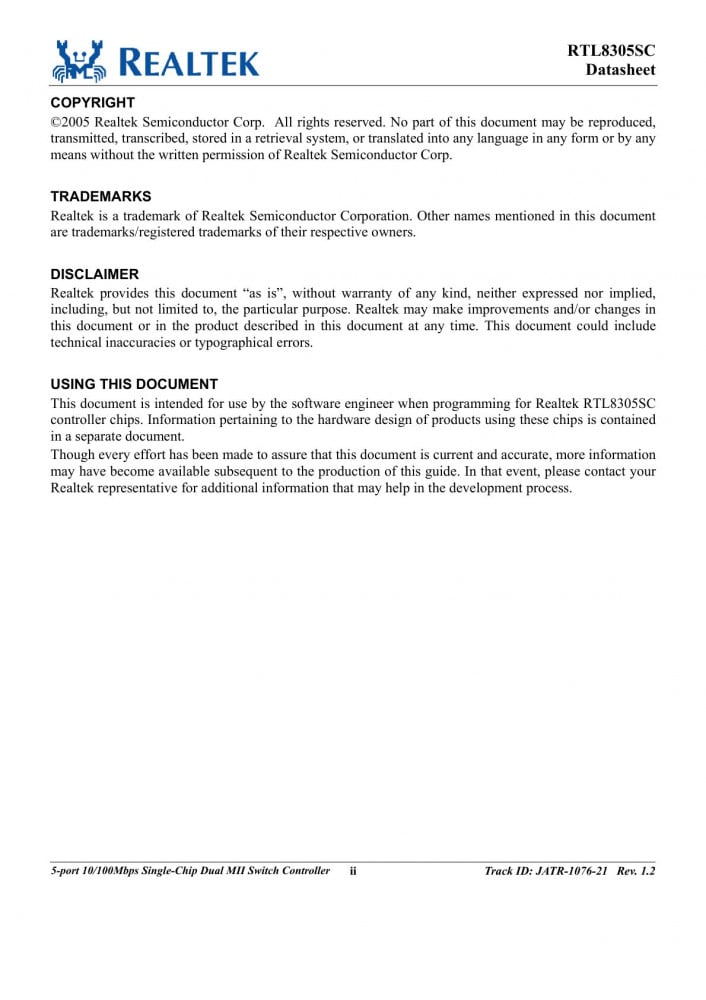 RTL8305SC datasheet page 2