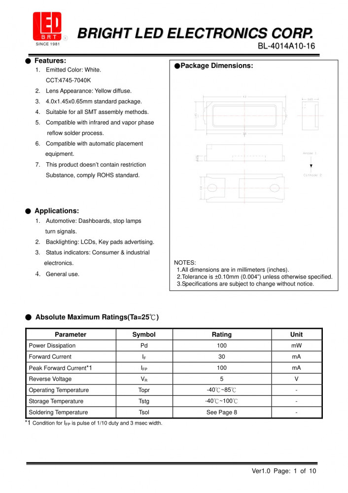 BL-4014A10-16 datasheet page 1